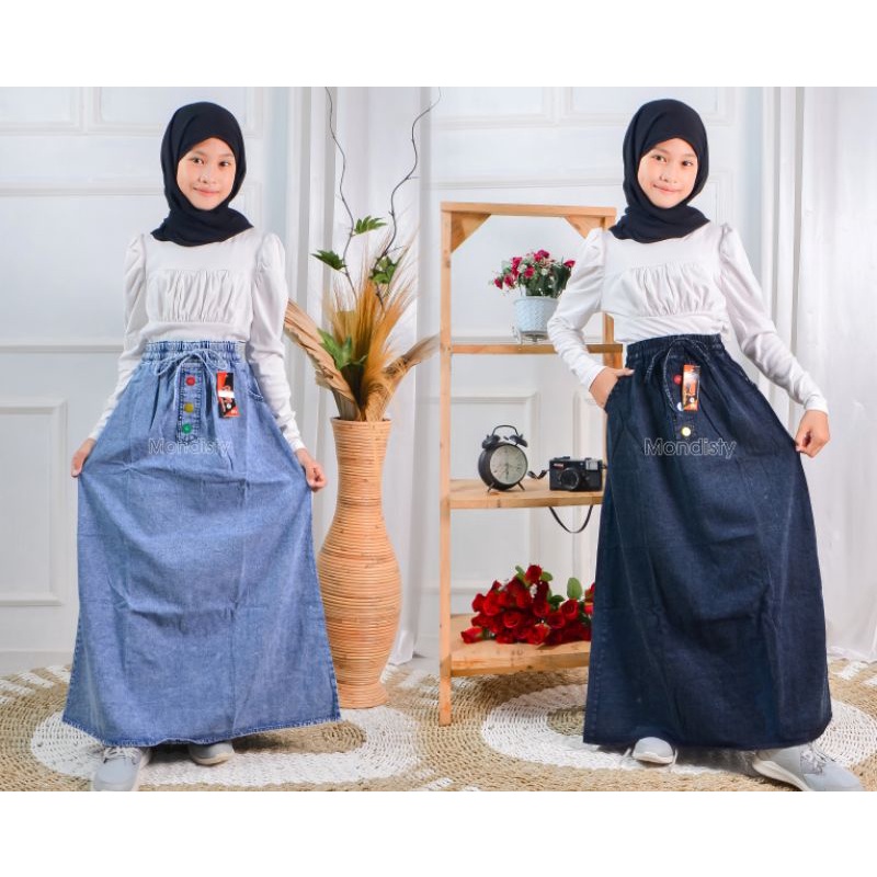 Jual Rok Jeans Anak Tanggung Perempuan Rampel Snow Black Blue Kombinasi ...