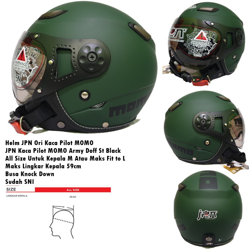 Jual Helm Dewasa Retro Klasik Kawai JPN MOMO Kaca Pilot Riben Hitam ...