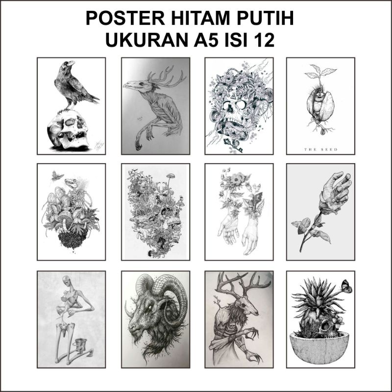 Jual Poster Hitam Putih kaya hati ukuran A5 Isi 12!!!( GRATIS SOVENIR ...