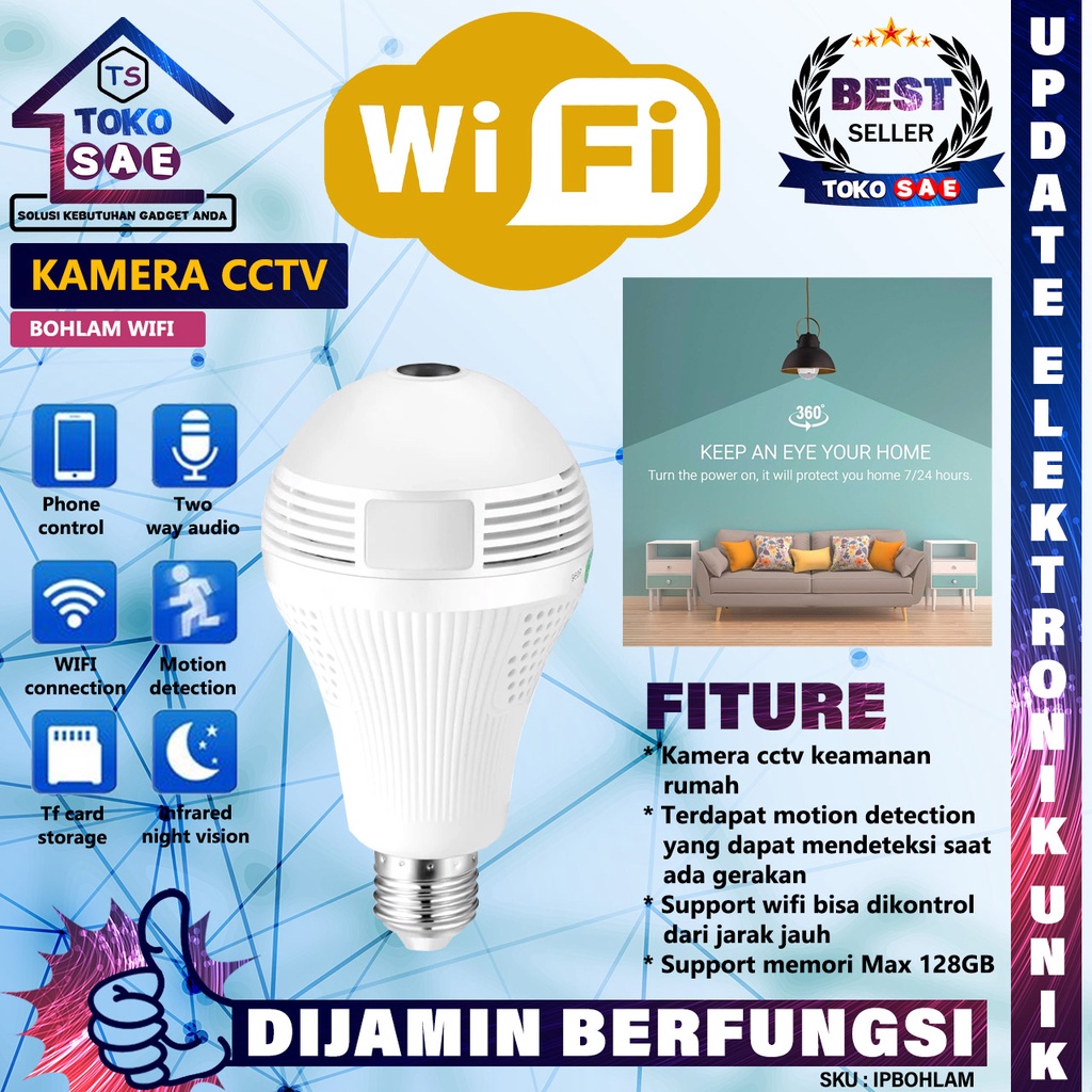 Jual Smart IP Camera CCTV Bulb WiFi Panoramic Lampu Bohlam LED VR Spy ...