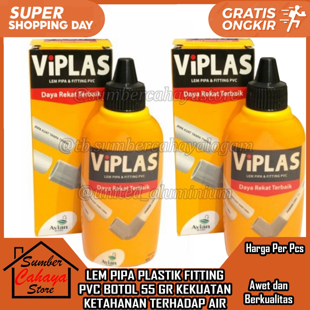 Jual Lem Pipa PVC VIPLAS 55gr Botol 55 Gram LIM PIPE PLASTIK FITTING ...