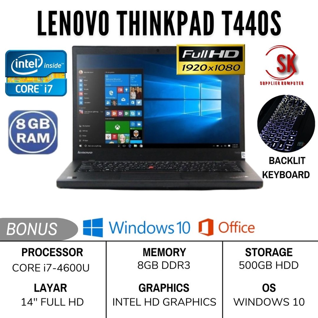 Jual OBRAL!! LENOVO THINKPAD T440s CORE I7 RAM 8GB HDD 500GB 14" FHD ...