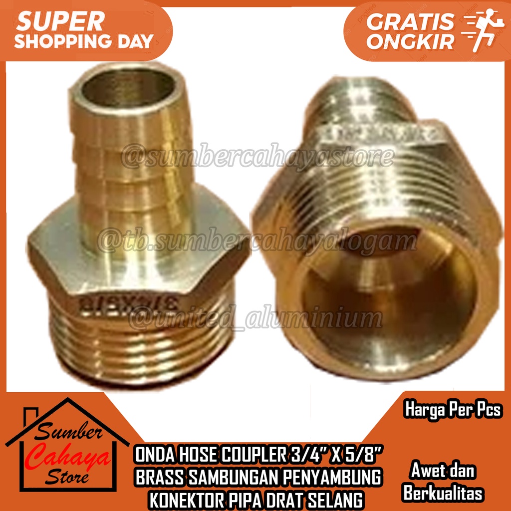 Jual ONDA HOSE COUPLER 3 4 X 5 8 KUNINGAN BRASS SAMBUNGAN PENYAMBUNG
