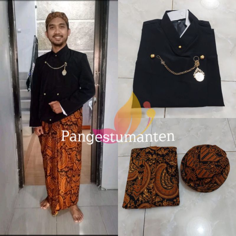 Jual [SB8HT] Set Pakaian Adat Jawa - Beskap Solo Hitam +Jarik Instan ...