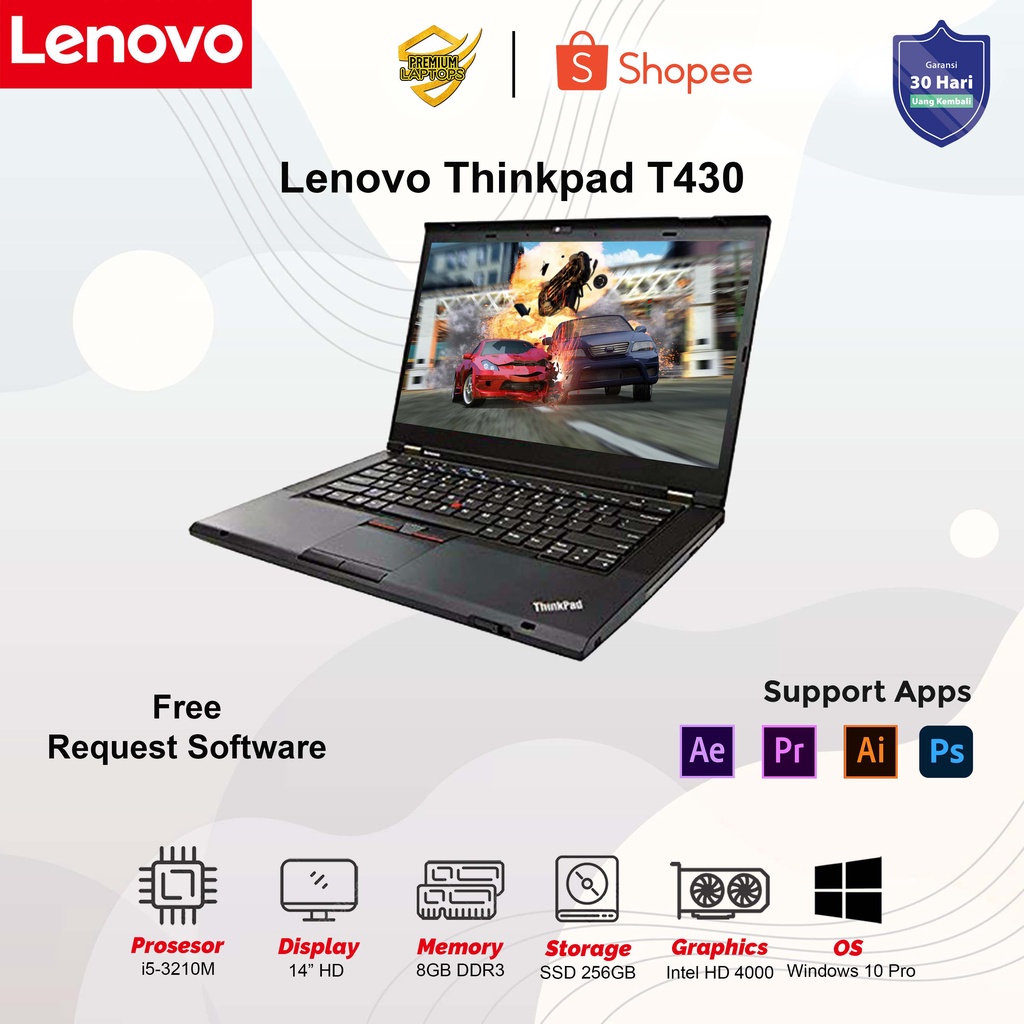 Jual Laptop Lenovo Thinkpad T430 Intel Core i5-3320M RAM 8GB SSD 256GB Original Bergaransi ...