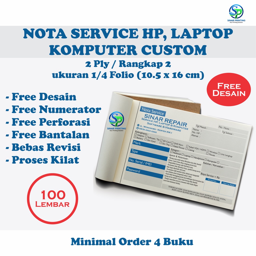 Jual CETAK NOTA SERVICE HP LAPTOP KOMPUTER CUSTOM 2 PLY RANGKAP 2 ...