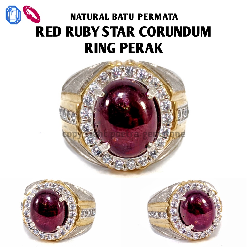 Jual Natural Batu Permata Ruby Star Corundum Ring Perak RSC01 | Shopee Indonesia