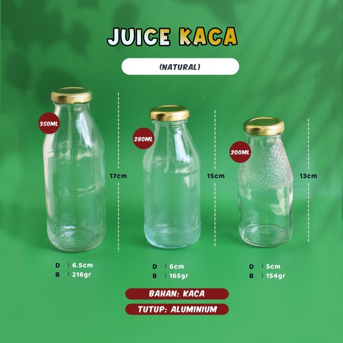 Jual BOTOL JUS KACA - BOTOL JUS BULAT KACA - UKURAN 200ML, 280ML & 350ML - 5 PCS | Shopee Indonesia