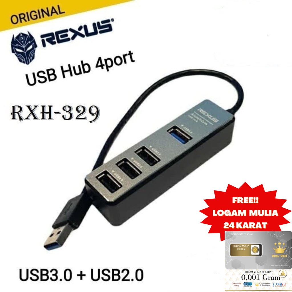 Jual Rexus RXH-329 - USB HUB 4PORT ( 1PORT USB 3.0 + 3PORT USB 2.0 ) | Shopee Indonesia