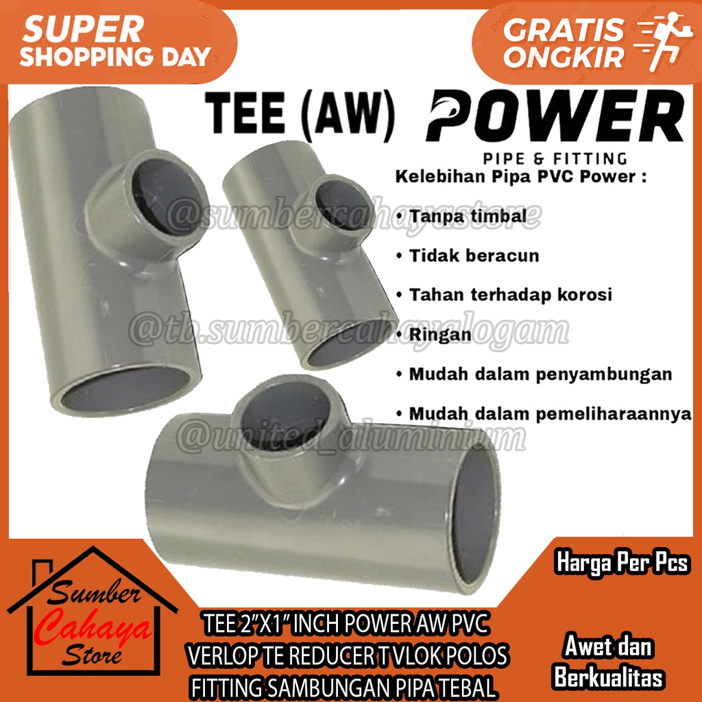 Jual TEE AW 2"x1" INCH POWER SAMBUNGAN LETER T PIPA PVC VERLOP TE ...