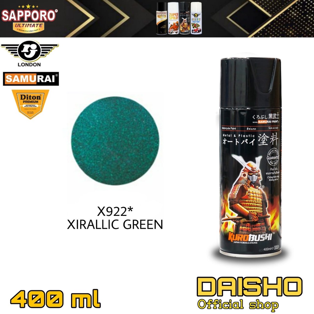 Jual SAMURAI PAINT X922* XIRALLIC GREEN HIJAU 400ml pilox pilok cat ...
