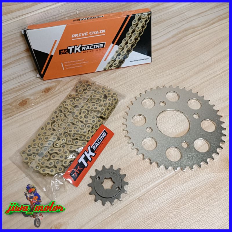 Jual gear set TK 415 satria fu lama full set TK racing rantai gold 415HS panjang 130L | Shopee ...