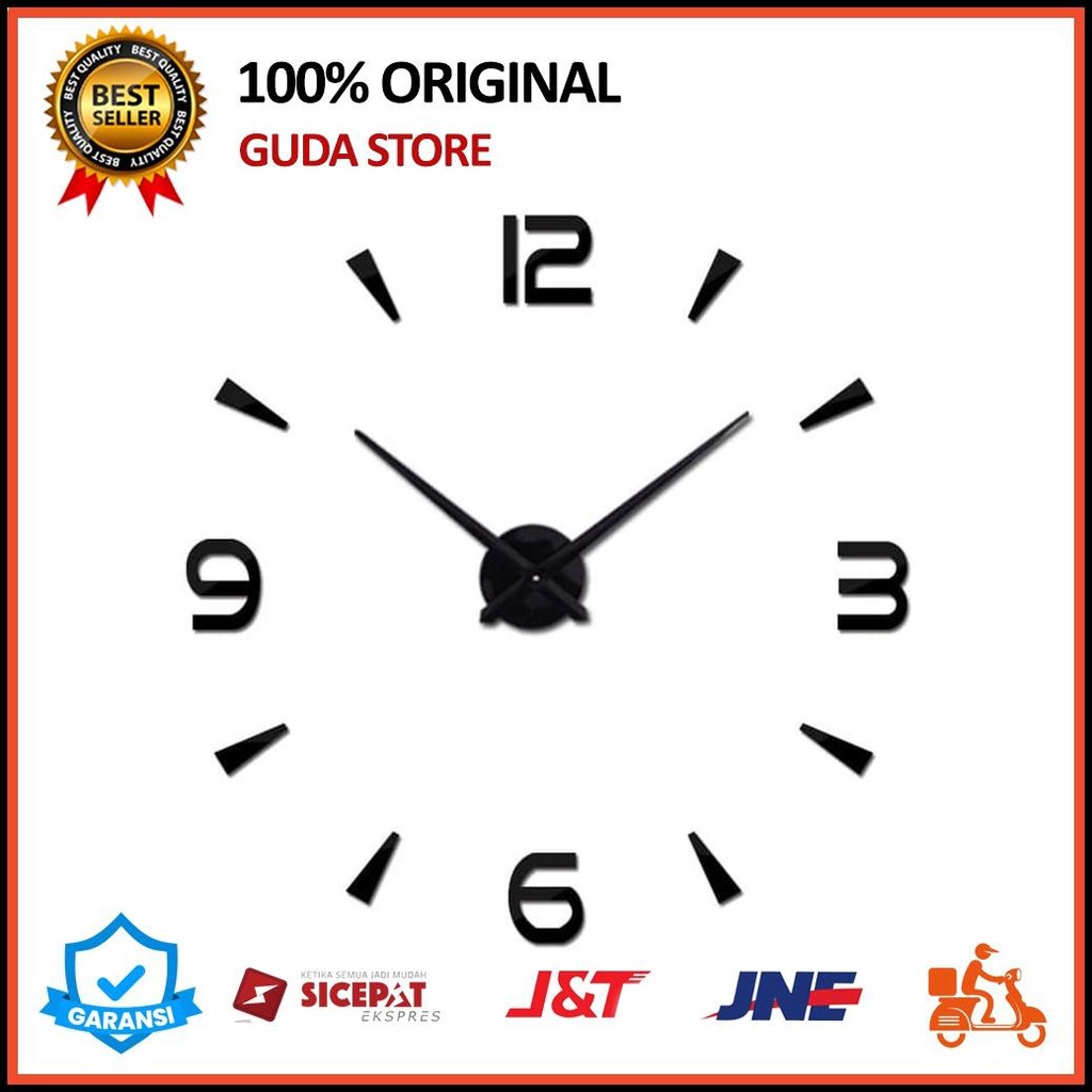 Jual Jam Dinding Besar Diy Giant Wall Clock 80-130 Cm Hitam Silver J4U5 ...