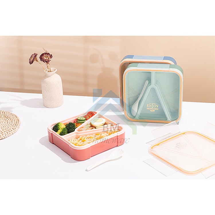 Jual Kotak Bento Tempat Makan Set Sendok 3 Sekat / Lunch Box / Kotak Bekal | Shopee Indonesia