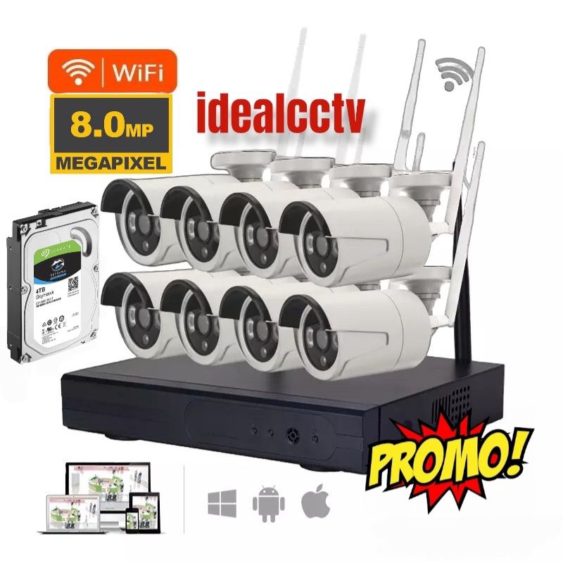 Jual NVR KIT 8CH WIRELESS HDD 4TB PAKET KAMERA CCTV 8 CHANNEL 8MP PLUS ...