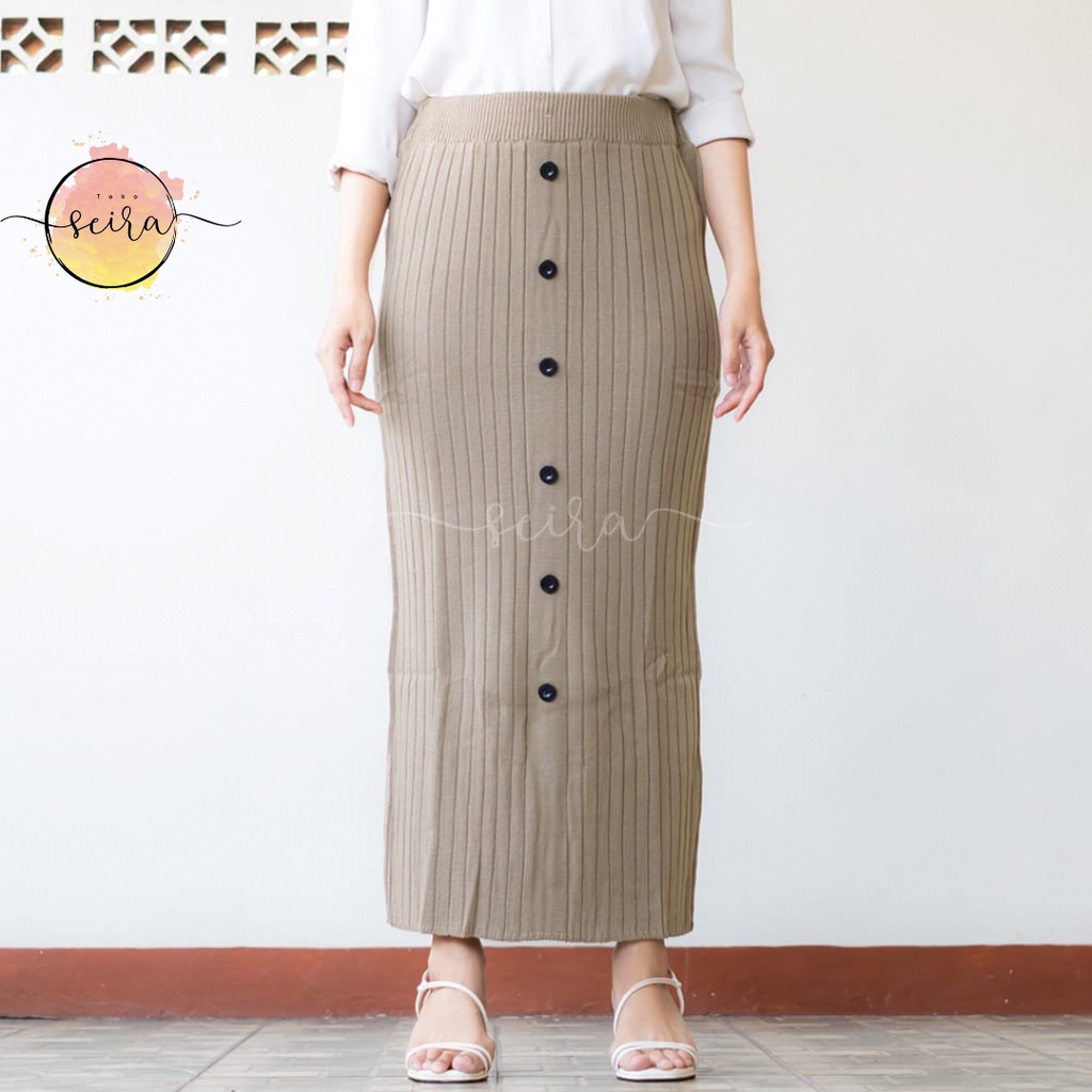 Jual [BISA COD] Rok Span Rajut Kancing Premium / Rok Maxi Kancing Depan ...