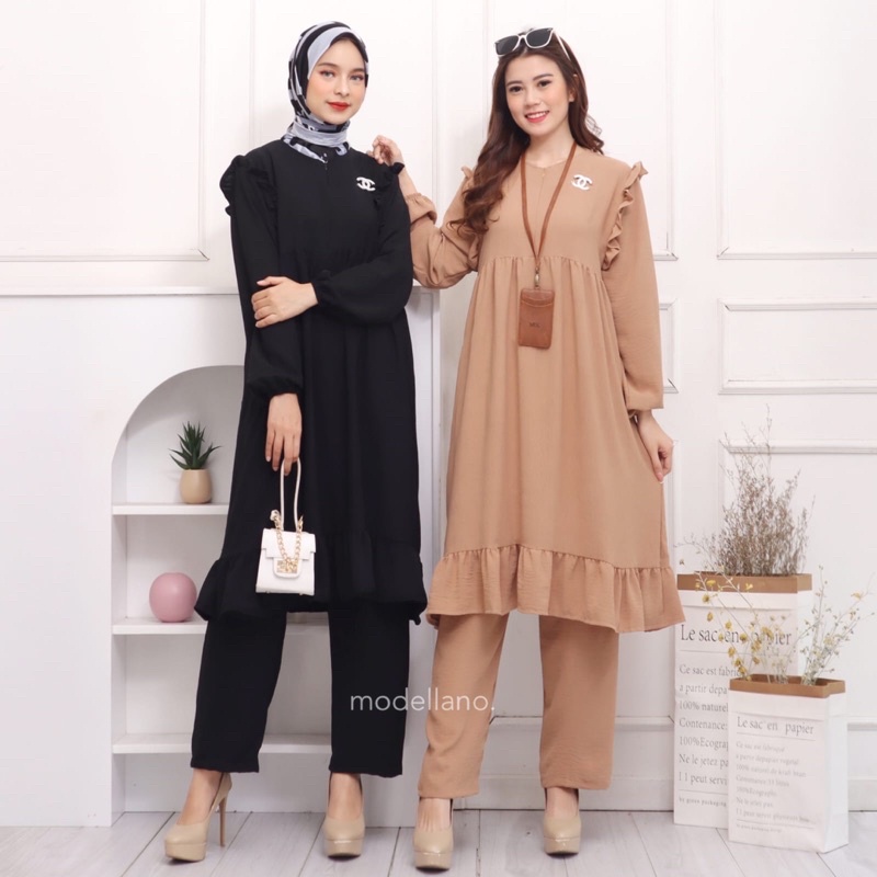 Jual ONE SET CRINKLE SETCEL LONG TUNIK JUMBO BUSUI SLETING DEPAN NIKEN ...
