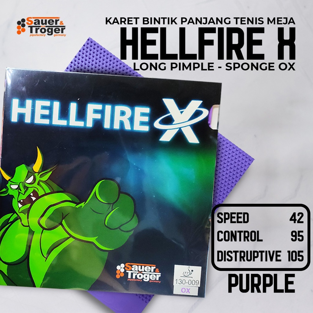 Jual Karet Bat Pingpong Sauer & Troger Hellfire X Bintik Panjang OX Ungu | Shopee Indonesia
