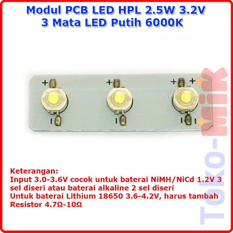 Jual Modul LED HPL Putih 2.5W 3 Mata LED HPL 6000K PCB Heatsink ...