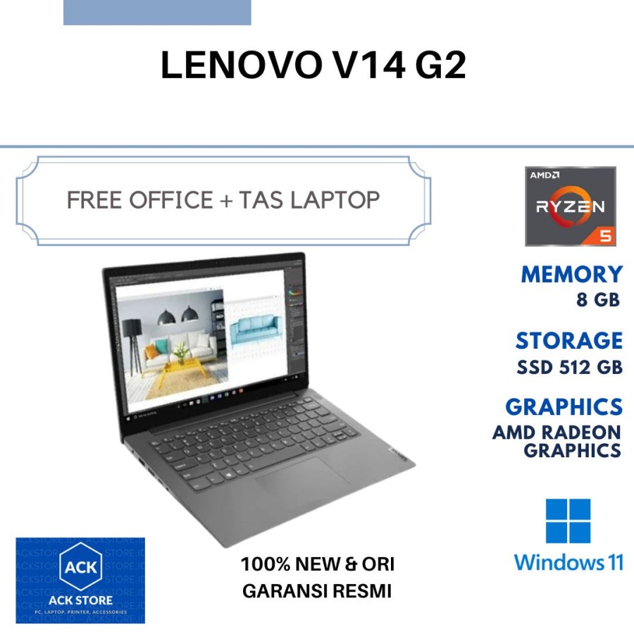 Jual Lenovo V14 G2 EWID Ryzen 5 5500U 8GB SSD 512GB Win11 2Y OHS ...