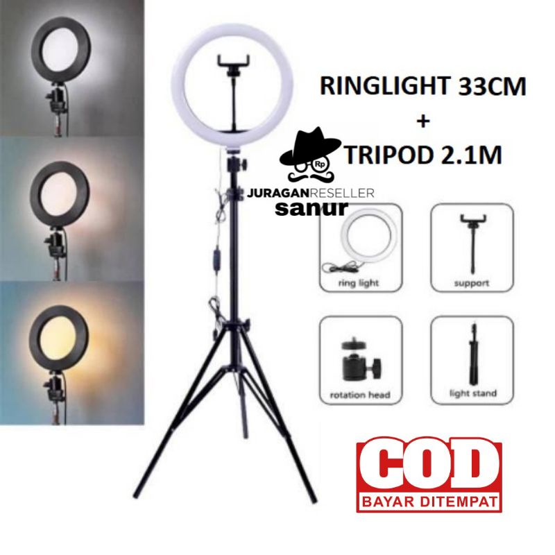 Jual Led Ring light 33cm free tripod besi 2m paket lengkap | Shopee ...