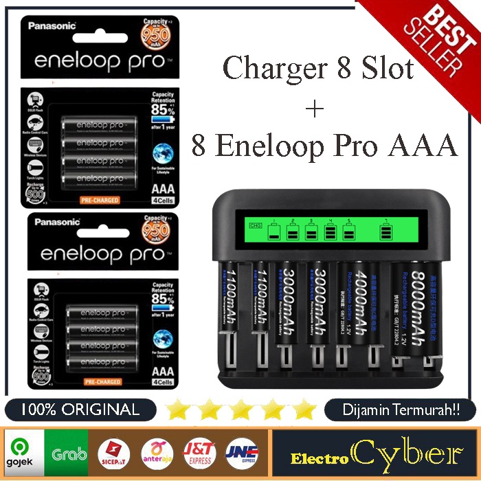 Jual Paket Eneloop PRO + Charger AA / AAA D 8 Slot for eneloop | Shopee ...