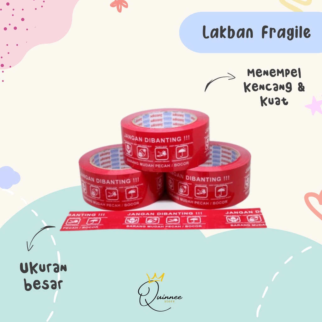 Jual Lakban Fragile Merah 100 Meter X 48 MM JANGAN DIBANTING Lakban ...