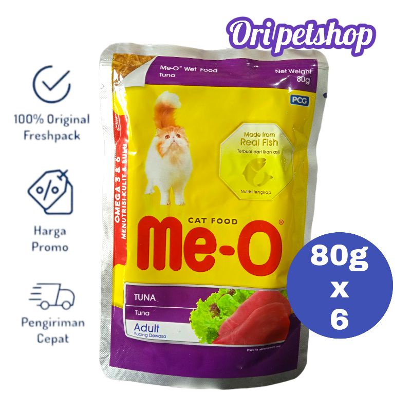Jual ( 6 pouch) Meo Pouch Sachet 80gr Me-o Wet Cat Food - Tuna In Jelly ...