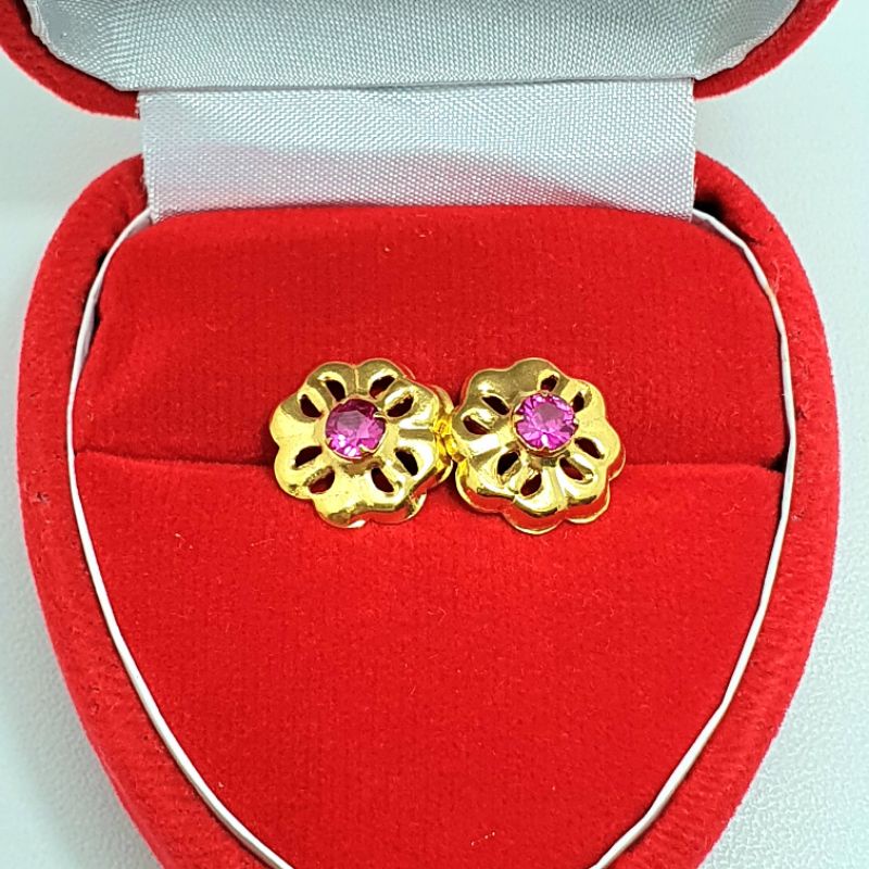 Jual Giwang Anting Tusuk Emas Muda Kembang Lebar Bolong Mata Merah 1 ...