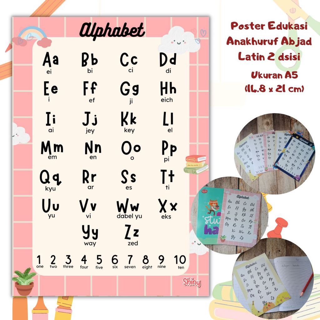 Jual Poster edukasi menulis alphabet huruf abjad abcd latin dan angka ...