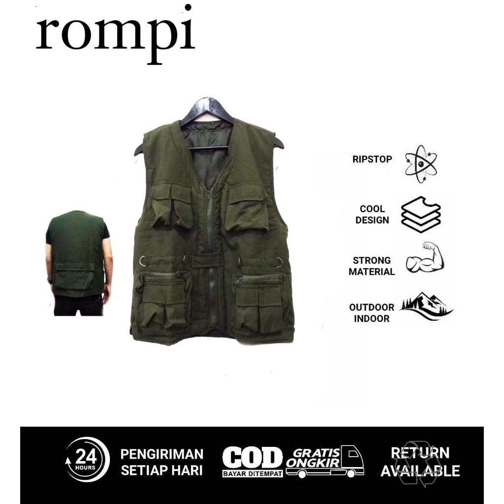 Jual ROMPI TACTICAL AUTDOOR MULTIFUNGSI ROMPI CARGO BANYAK SAKU / VEST ...