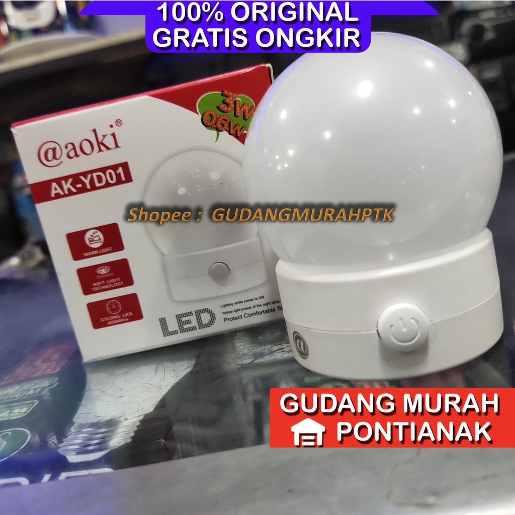 Jual Lampu Tidur 3W dan 0.6W Cahaya Putih Dan Kuning Aoki AK YD01 ORIGINAL | Shopee Indonesia