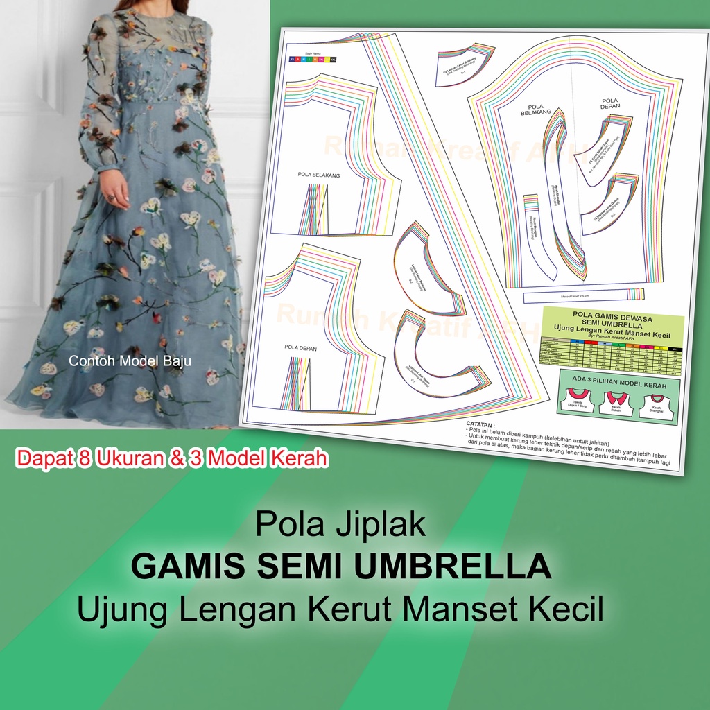 Jual Pola Jiplak Gamis Semi Umbrella Dewasa | Pola Gamis Dewasa | Pola ...