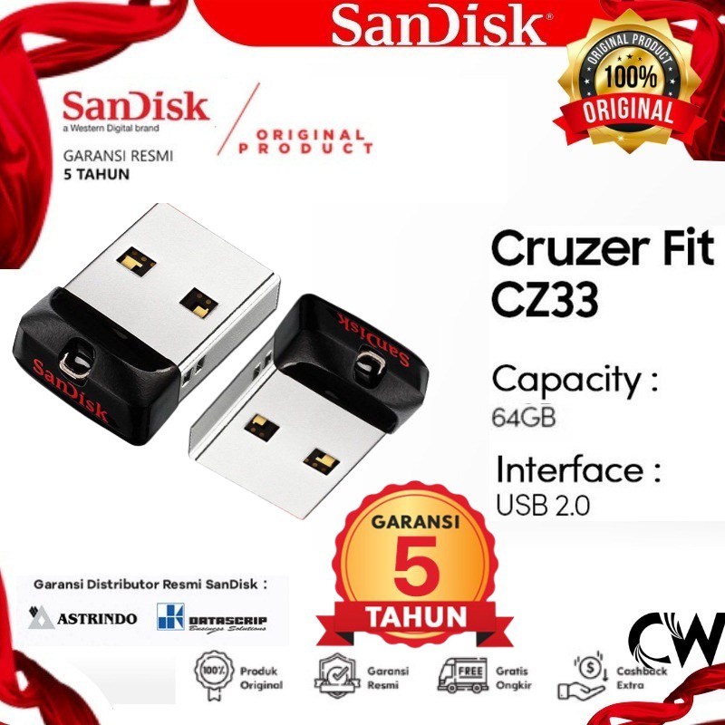 Jual SanDisk USB Flash CZ33 Cruzer Fit - 64GB | Shopee Indonesia