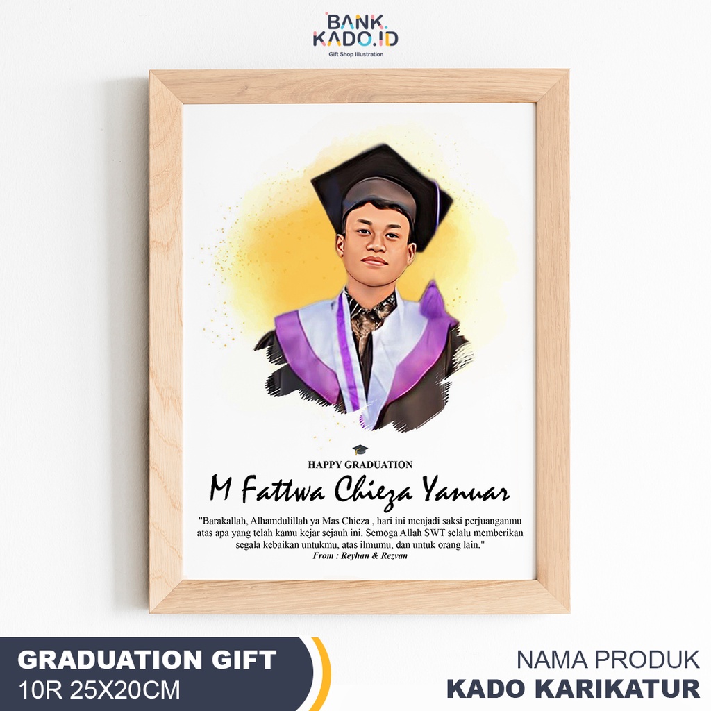 Jual Kado Karikatur Frame 10R Wood + Cetak Hadiah Ultah/Wisuda ...