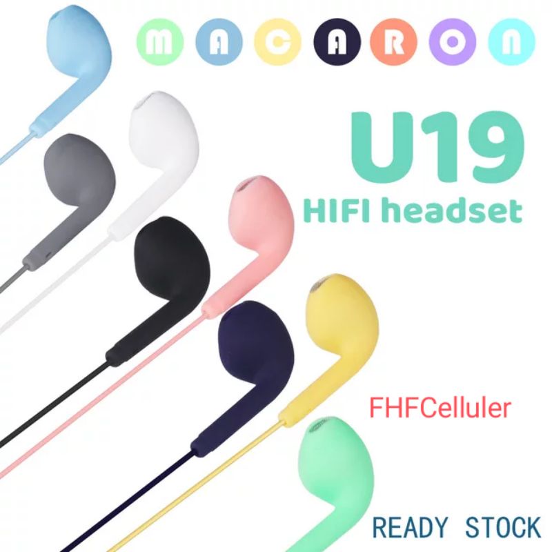 Jual Headset / Handsfree HF Macaron Warna Warni Jack 3.5 Extra Bass U19 ...