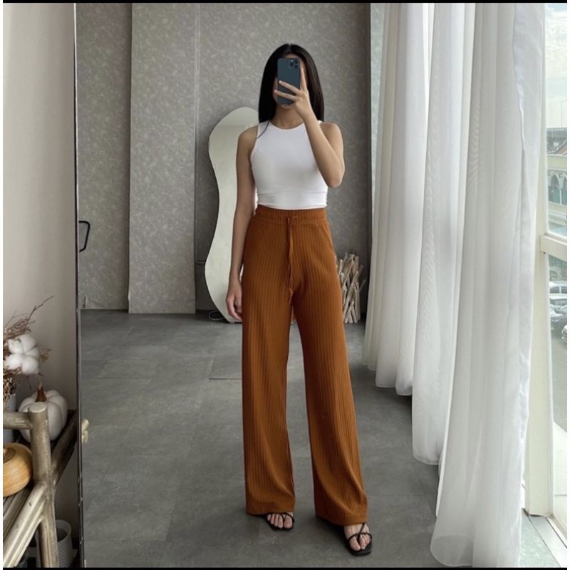 Jual Kulot Knit Pants Tali / Loose Pants Higwaist Kulot Basic Stretch ...