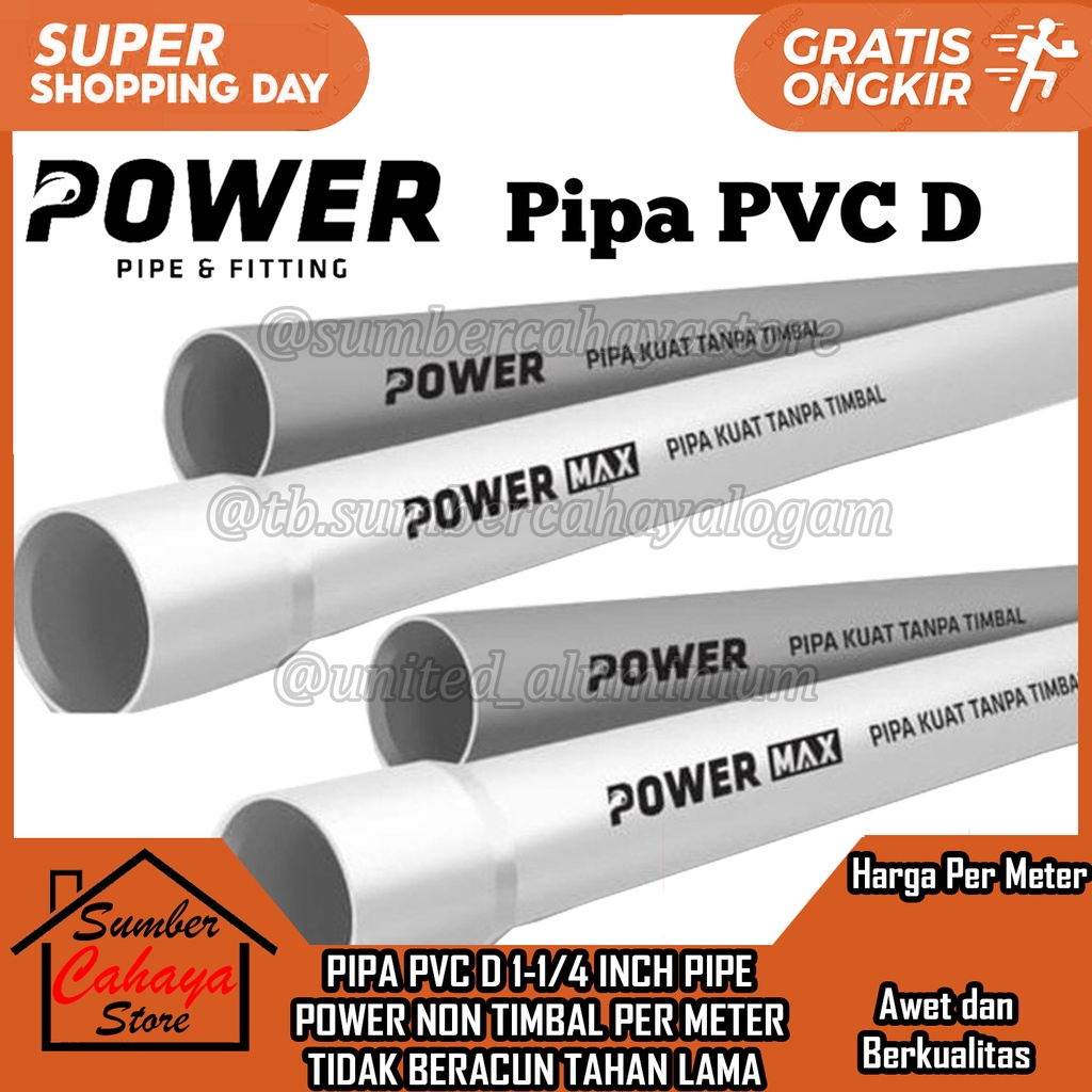 Jual PIPA PVC D 1 1/4 Inch PUTIH ABU POWER NON TIMBAL PER METER TIDAK ...
