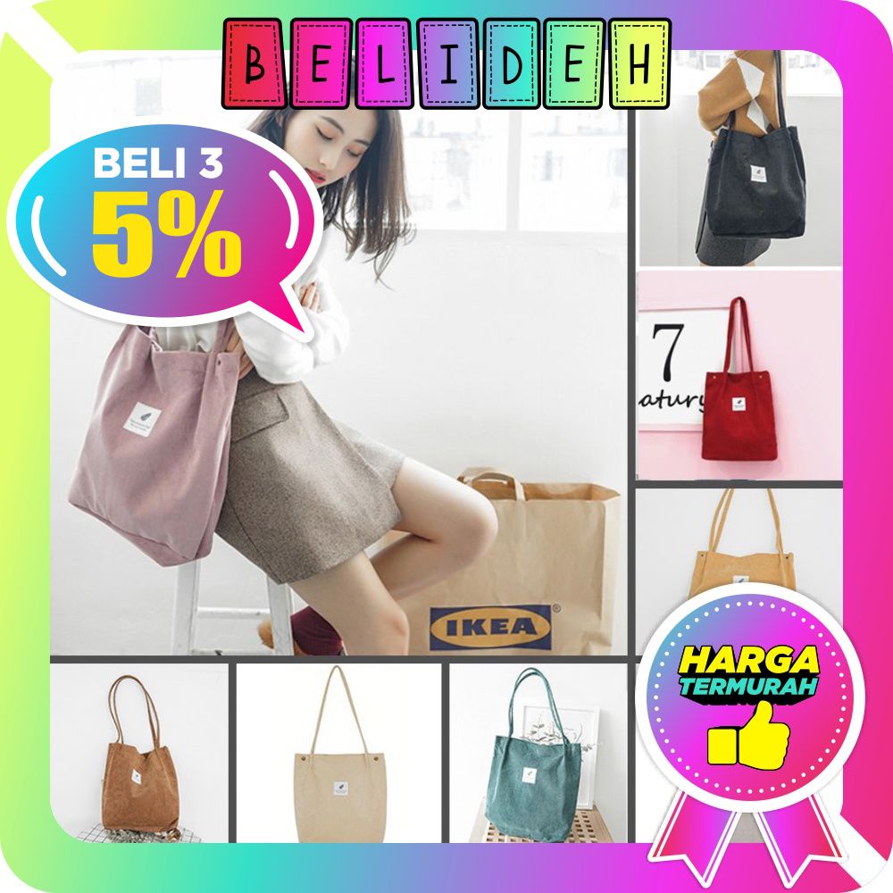 Jual ☛BELIDEH☚ W056 Tas Tote Bag Corduroy Tas Selempang Sekolah Kanvas Totebag Import Sling ...