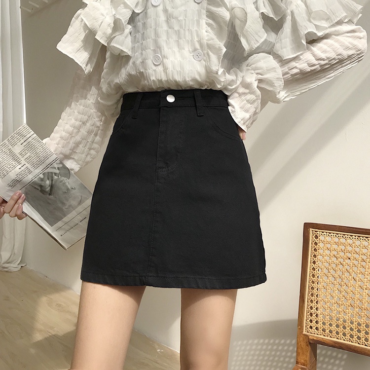 Jual Rok Denim Hitam Rok High Waist Wanita Tipe Korea A-Line Rok Jean ...