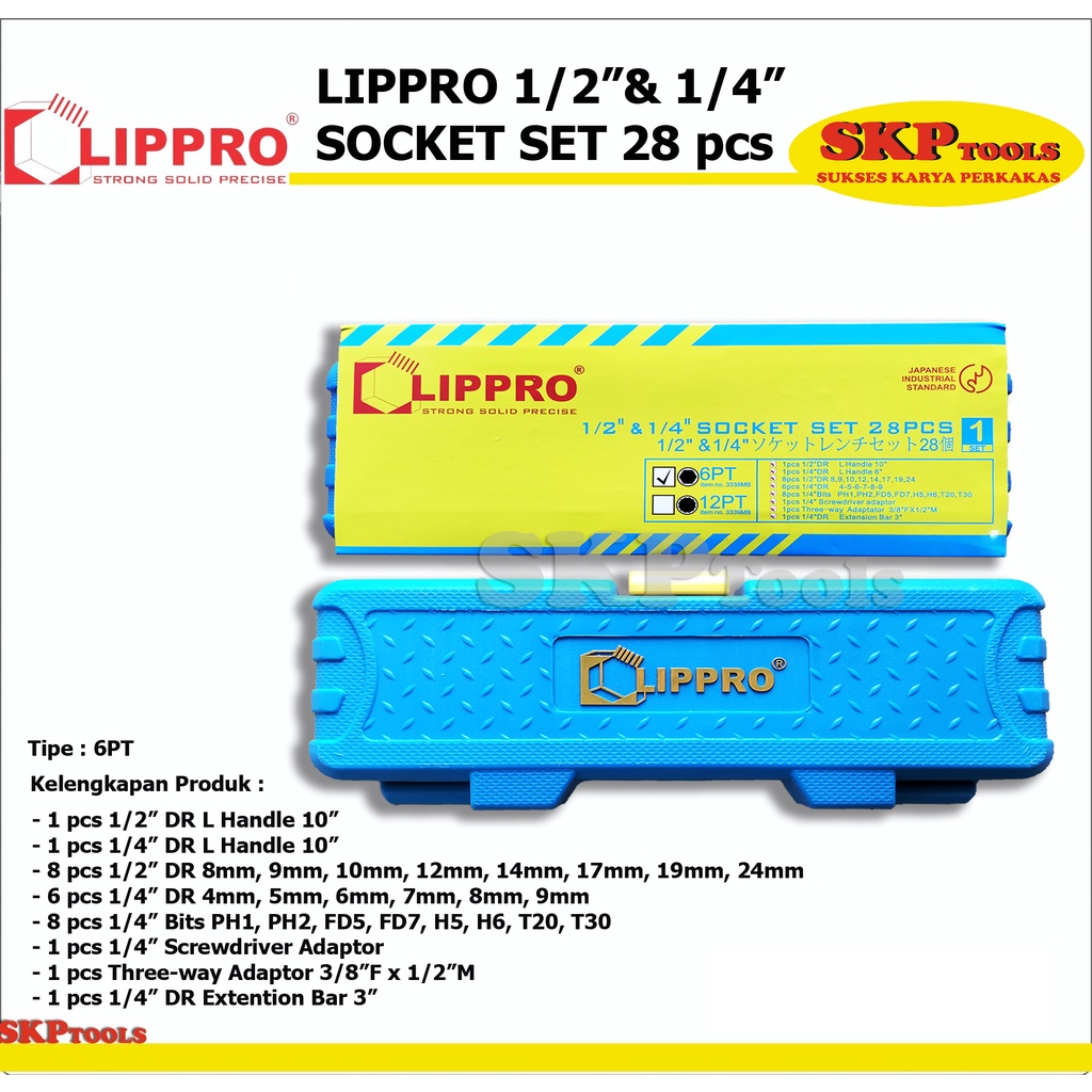 Jual LIPPRO 1/2" & 1/4" SOCKET SET 28PCS 6PT (3338MB) | Shopee Indonesia