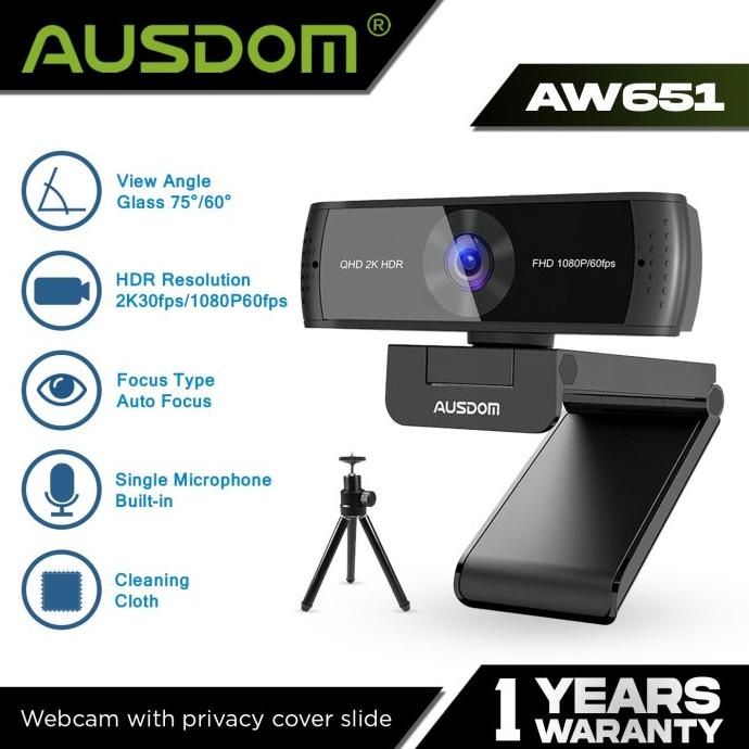 Jual Ausdom Webcam 2K 30Fps 1080P 60Fps Autofocus With Tripod - Aw651 ...