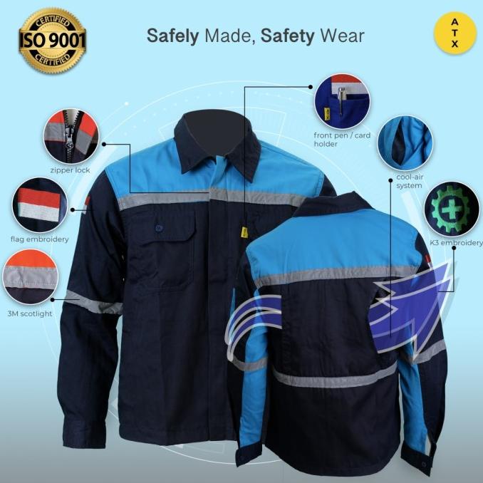 Jual Wearpack Atasan Kemeja Safety Baju Safety Biru PLN Kombinasi Navy ...