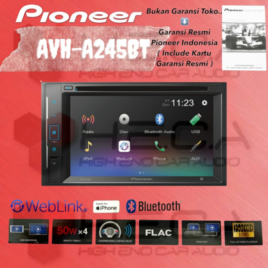 Jual Pioneer AVH-A245BT Head Unit Double Din AVH A245 BT Tape Audio Mobil | Shopee Indonesia