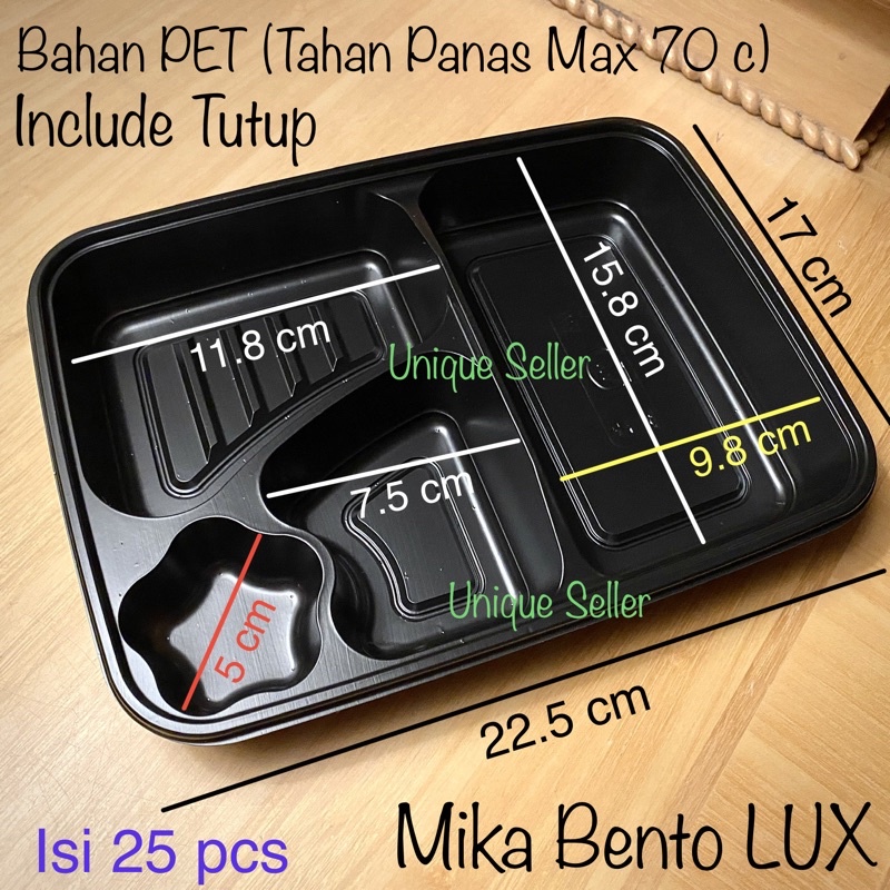 Jual [Isi25] Mika Box Bento Sekat 4 Bintang Hitam (Alas+Tutup) / Tray ...