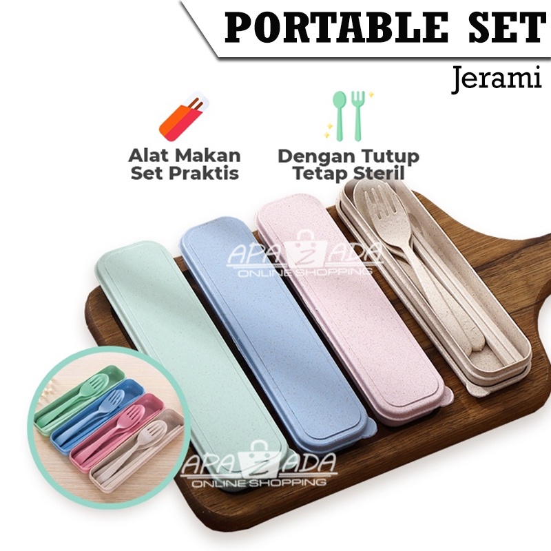 Jual Apazada - Set Alat Makan Jerami BPA Free Travelling / Wheat Straw Cutlery Set 3 in 1 ...