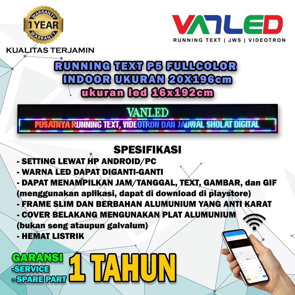 Jual Led Running Text Indoor P5 RGB Fullcolor Ukuran 20x196cm | Shopee ...