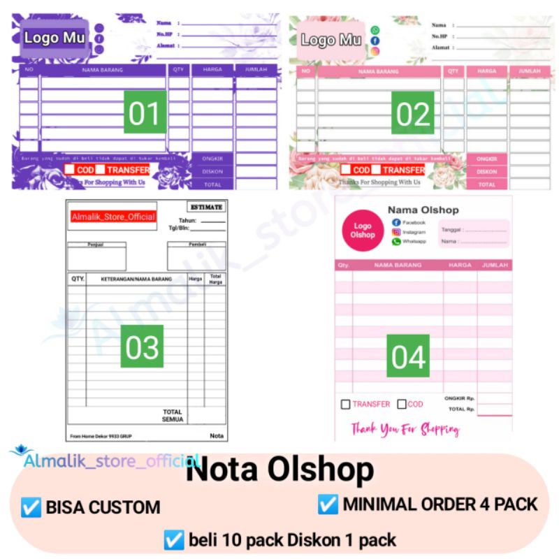 Jual NOTA OLSHOP ( FREE CUSTOM ) NOTA TOKO MURAH KWITANSI BUKTI ...