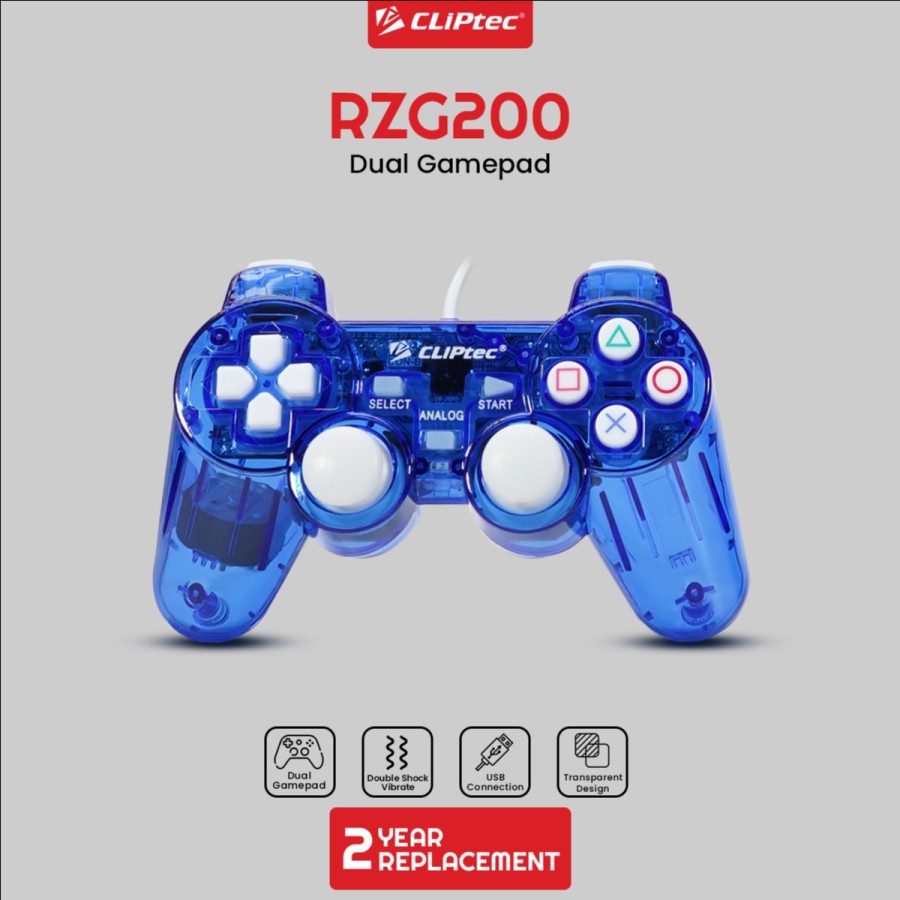 Jual Gamepad double cliptec wired usb 2.0 dual shock transparent for pc ...