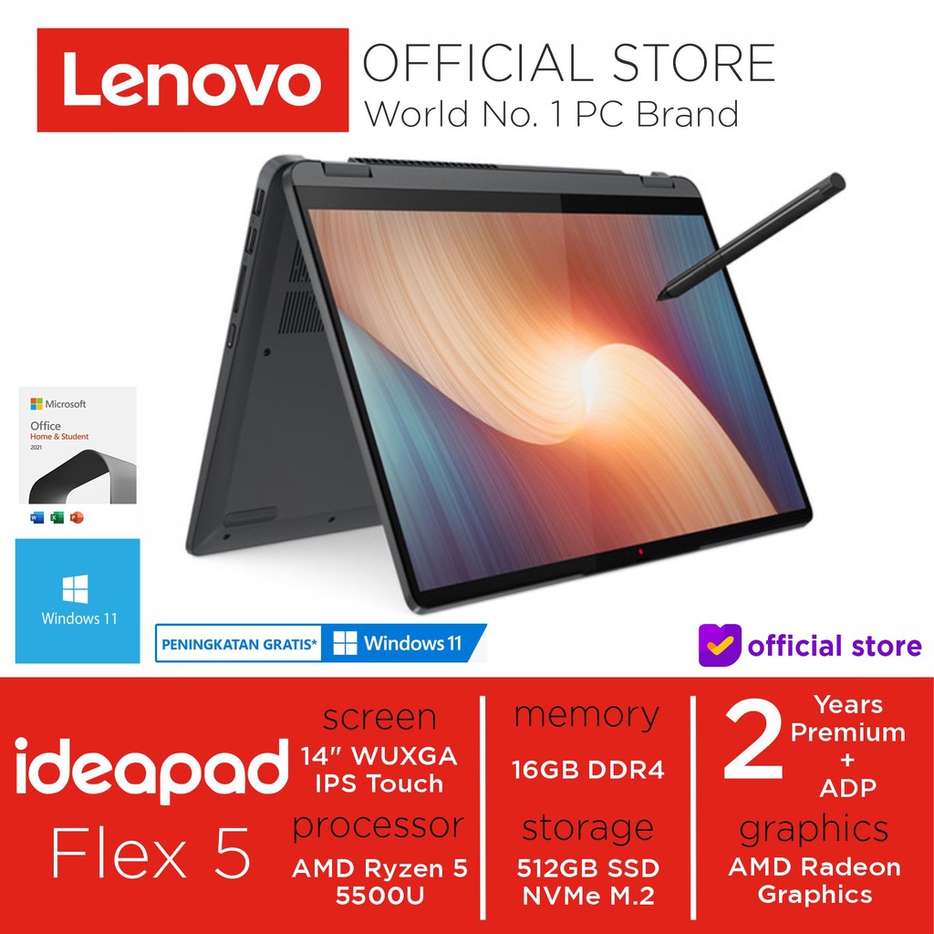 Jual LENOVO IdeaPad Flex 5 14ALC7 3XID (Cloud Grey)/3YID/ABID(STORM GREY) Ryzen 5 5500U 16GB ...
